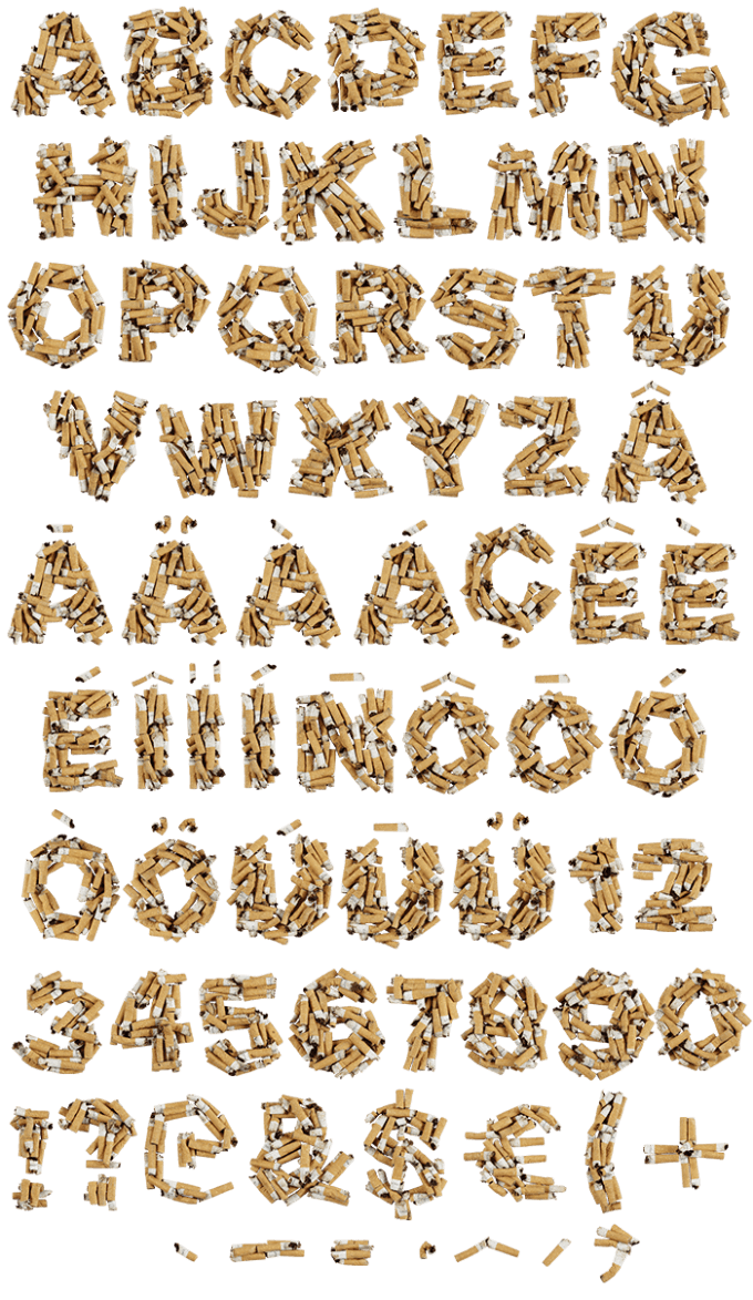 Cigarette Butt Font - No Smoking Alphabet | Handmadefont.com