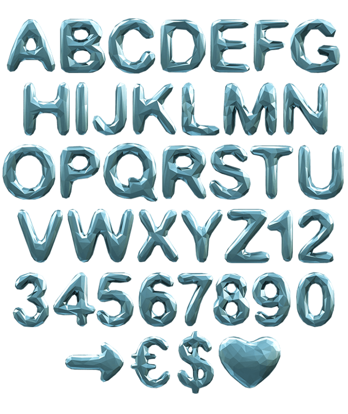 Buy Blue Turquoise Font, Beautiful Blue Alphabet With Low Poly Effect