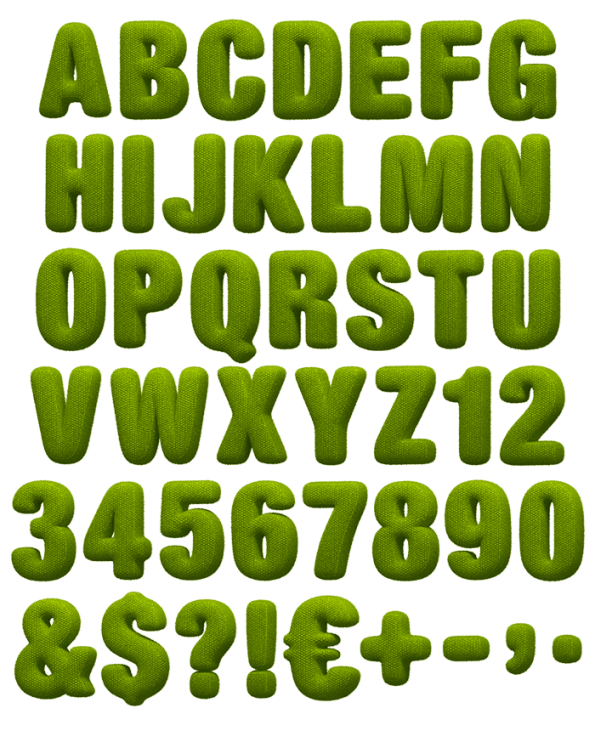 Green Knit Font, Cozy Typeface From Knitted Typography Collection