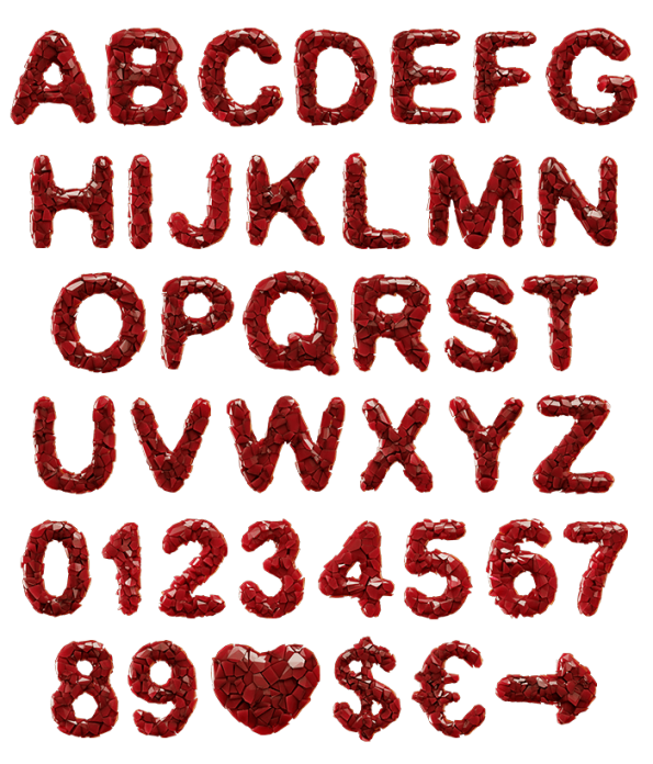 Buy Broken Red Crystal Font, Gorgeous Crystal Typography Beauty