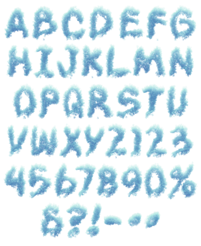 Buy Blue Clouds Font, Beautiful Blue Typeface Made From Clouds
