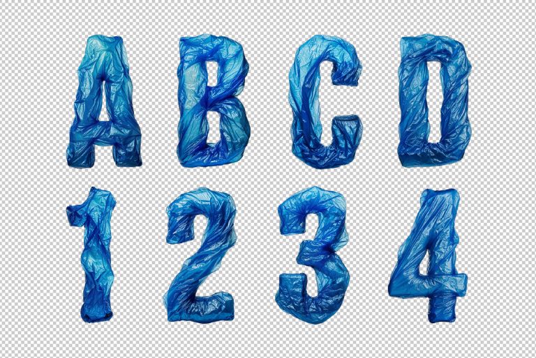 Recycling Bags Font - Blue Garbage Bags Alphabet | Handmadefont.com