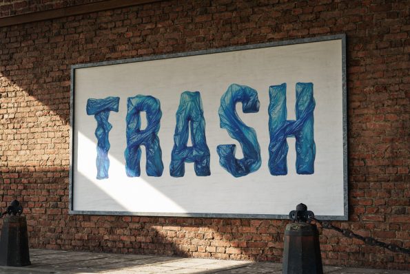 Recycling Bags Font - Blue Garbage Bags Alphabet | Handmadefont.com