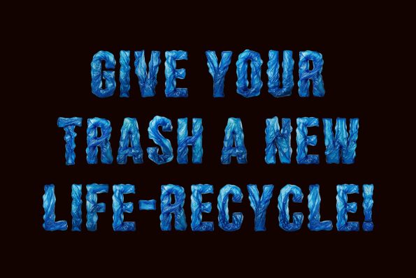 Recycling Bags Font - Blue Garbage Bags Alphabet | Handmadefont.com
