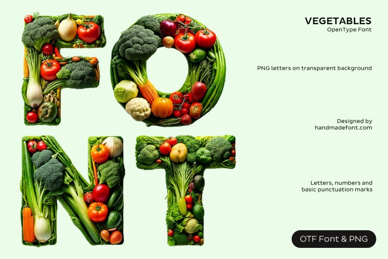 Vegetables Font - Fresh and Eco-friendly Alphabet | Handmadefont.com